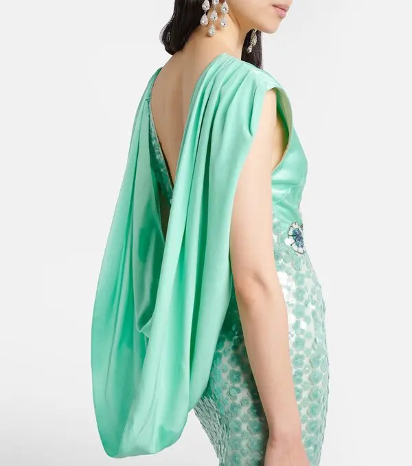 LA FUORI Sequined Caped Open-back Gown