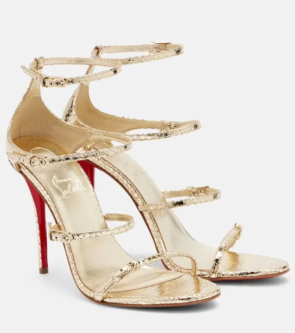 CHRISTIAN LOUBOUTIN Millenium Snake-effect Leather Sandals - Gold