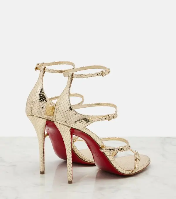 CHRISTIAN LOUBOUTIN Millenium Snake-effect Leather Sandals - Gold