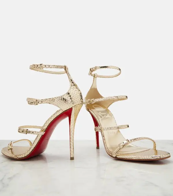 CHRISTIAN LOUBOUTIN Millenium Snake-effect Leather Sandals - Gold