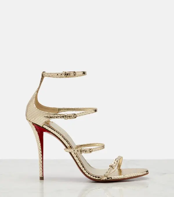 CHRISTIAN LOUBOUTIN Millenium Snake-effect Leather Sandals - Gold