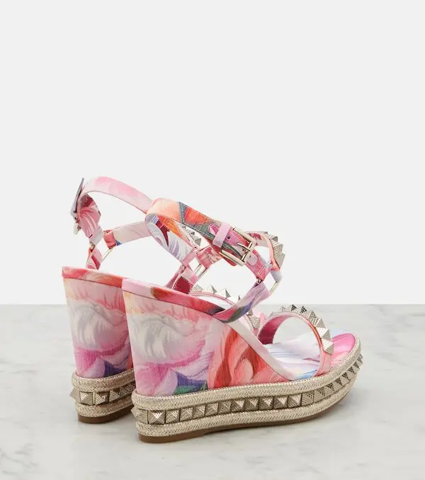 CHRISTIAN LOUBOUTIN Pyra Clou Studded Espadrille Wedges - Pink