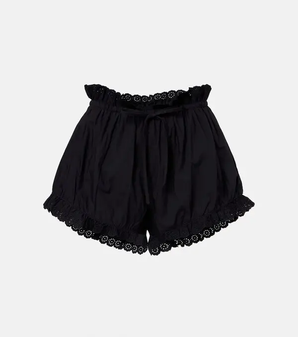 Posse Ezra Broderie Anglaise Cotton Shorts - Black