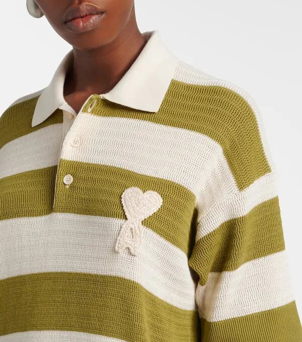 AMI Paris De Cœur Striped Cotton Polo Dress