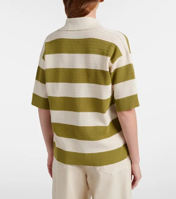 AMI Paris De Cœur Striped Cotton Polo Shirt - Green