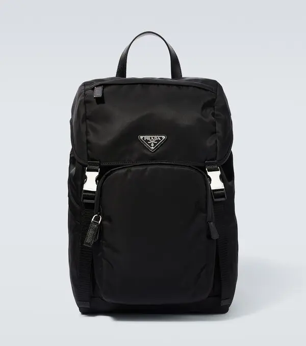 Prada Re-nylon Leather Trimmed Backpack - Black