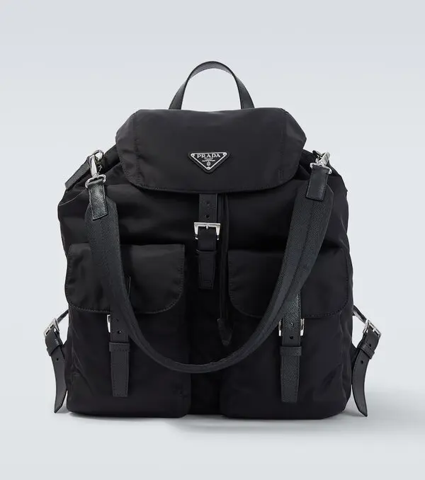 Prada Re-nylon Leather Trimmed Backpack - Black