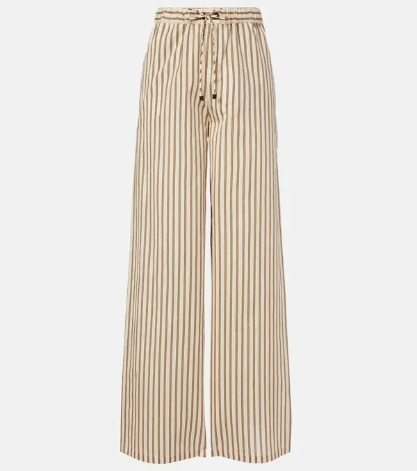 Max Mara Striped Cotton And Silk Wide-leg Pants - Beige