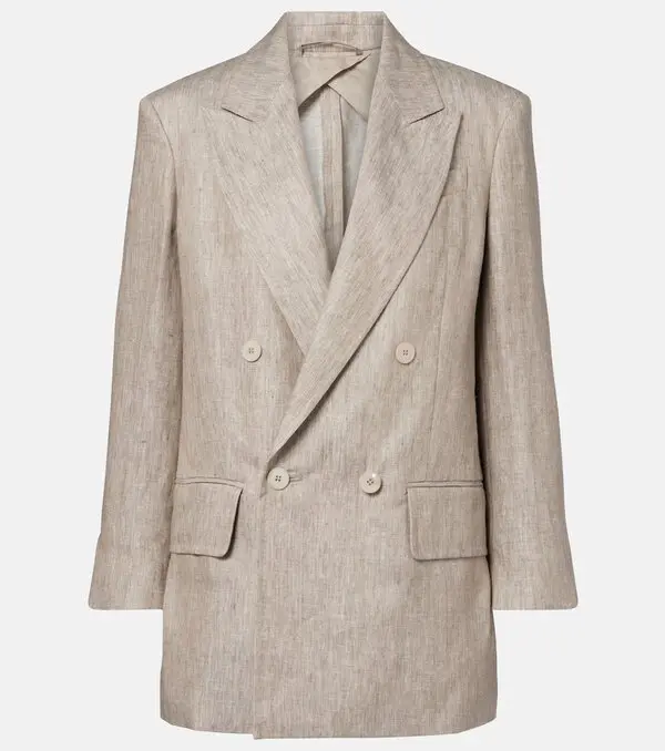 Max Mara Olimpia Double-breasted Herringbone Linen Blazer - Beige