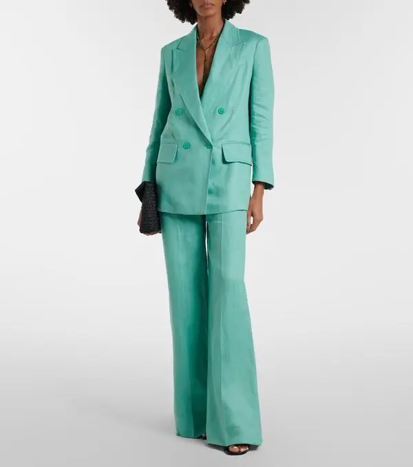 Max Mara Olimpia Double-breasted Herringbone Linen Blazer - Blue