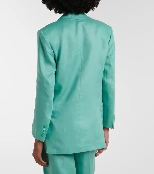 Max Mara Olimpia Double-breasted Herringbone Linen Blazer - Blue