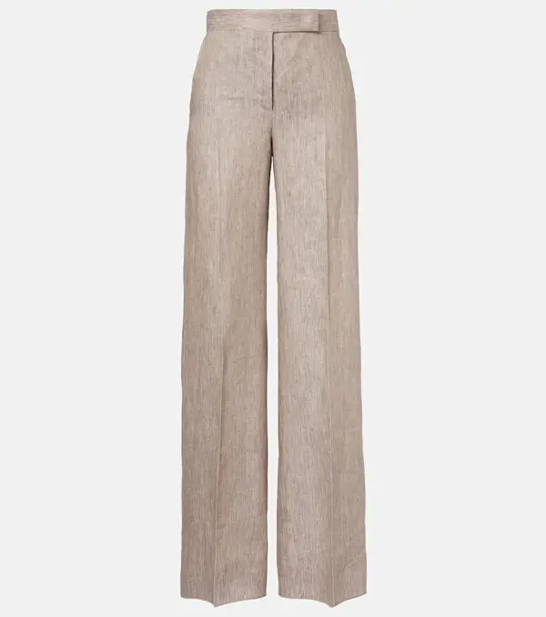 Max Mara Deserto Herringbone Linen Wide-leg Pants - Beige