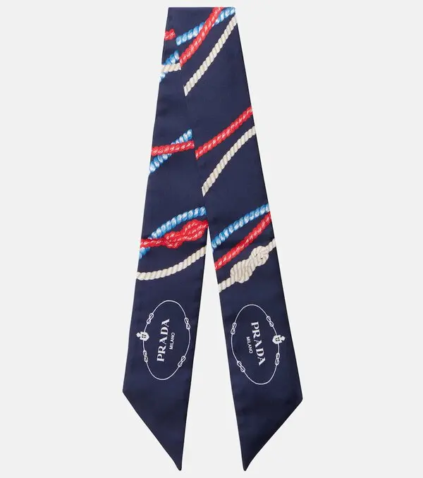 Prada Printed Silk Twill Scarf - Blue