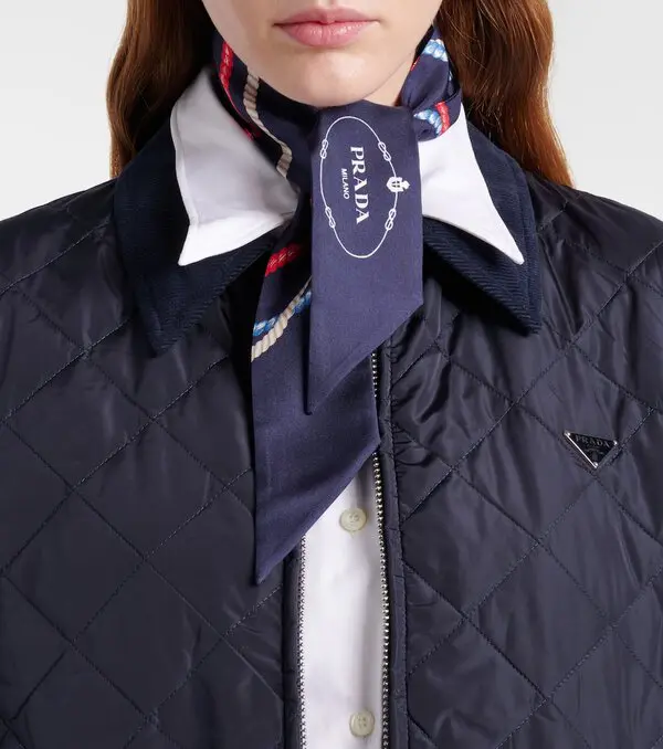 Prada Printed Silk Twill Scarf - Blue