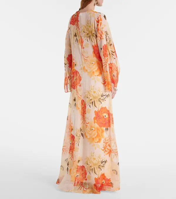 Max Mara Angus Floral Silk Chiffon Maxi Dress - Pink