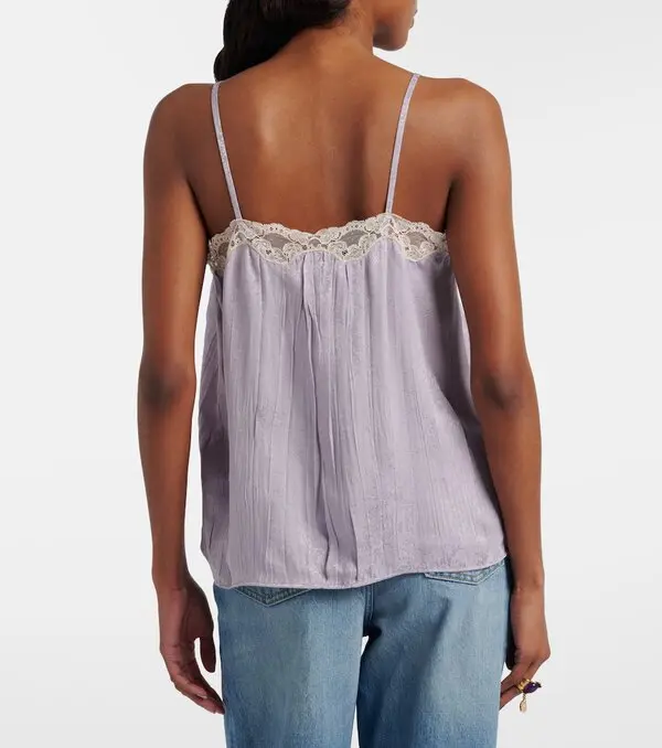 Chloé Lace-trimmed Silk Top - Grey