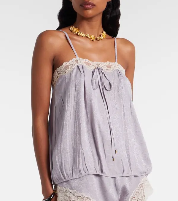 Chloé Lace-trimmed Silk Top - Grey