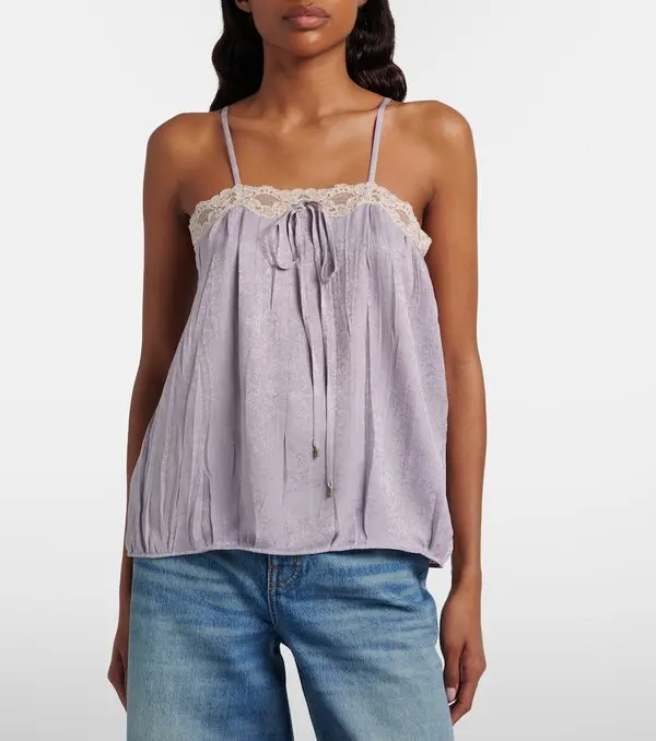 Chloé Lace-trimmed Silk Top - Grey