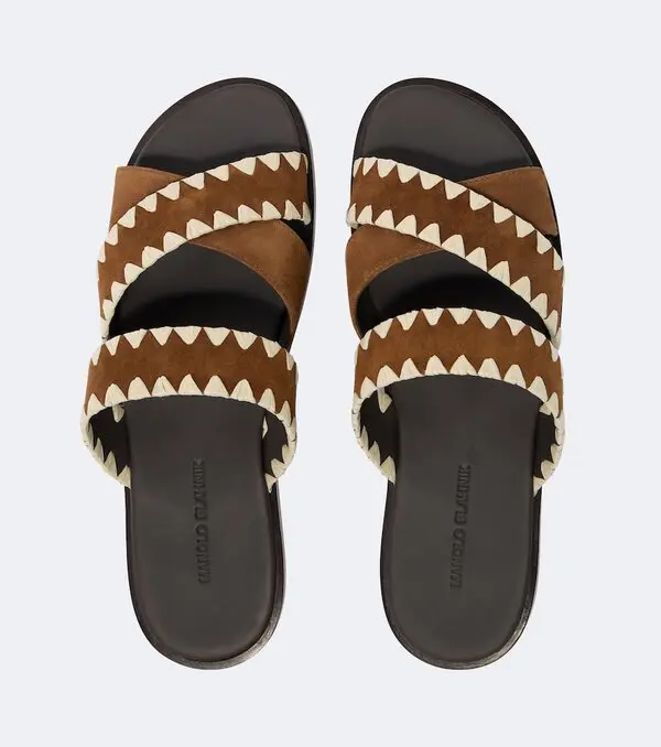 Manolo Blahnik Nello Suede Slides - Brown