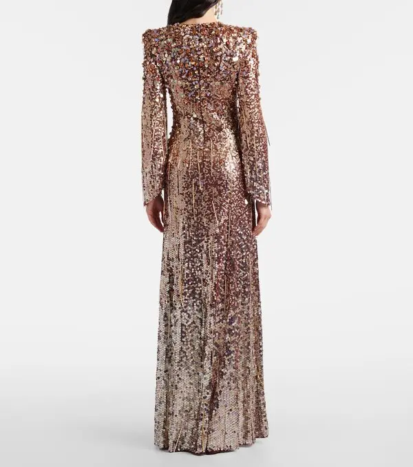 Jenny Packham Embellished Fringed Gown - Brown
