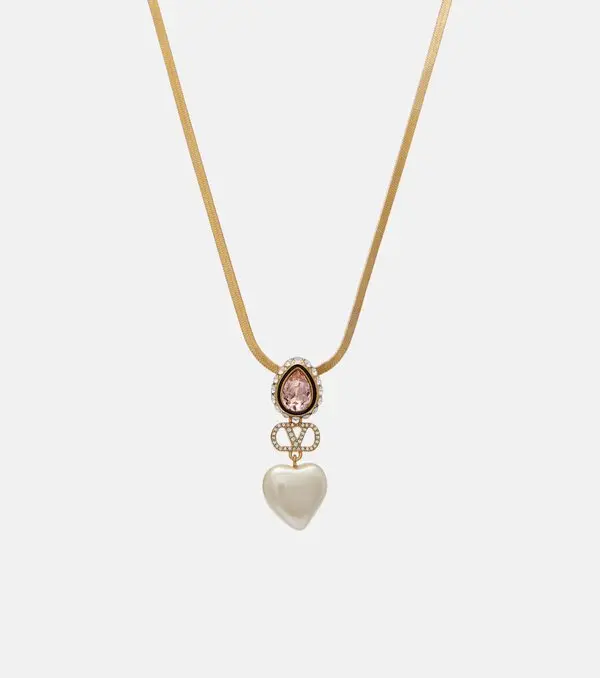 Valentino Garavani Vlogo Embellished Pendant Necklace - Gold