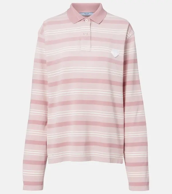 Prada Striped Cotton Piqué Polo Shirt - Pink