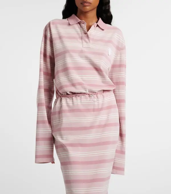 Prada Striped Cotton Piqué Polo Shirt - Pink