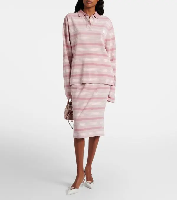 Prada Striped Cotton Piqué Polo Shirt - Pink