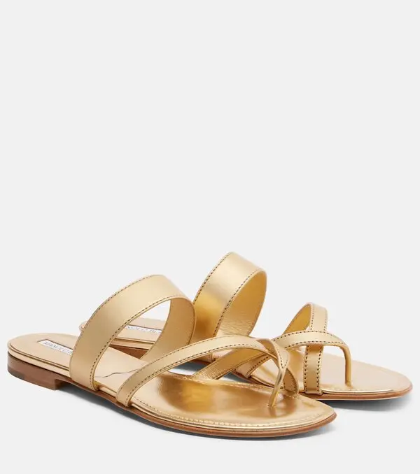 Manolo Blahnik Susa Metallic Leather Sandals - Gold