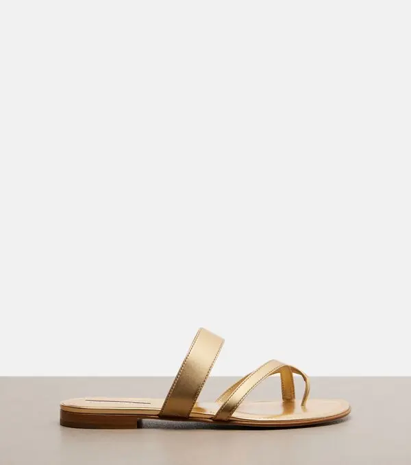 Manolo Blahnik Susa Metallic Leather Sandals - Gold