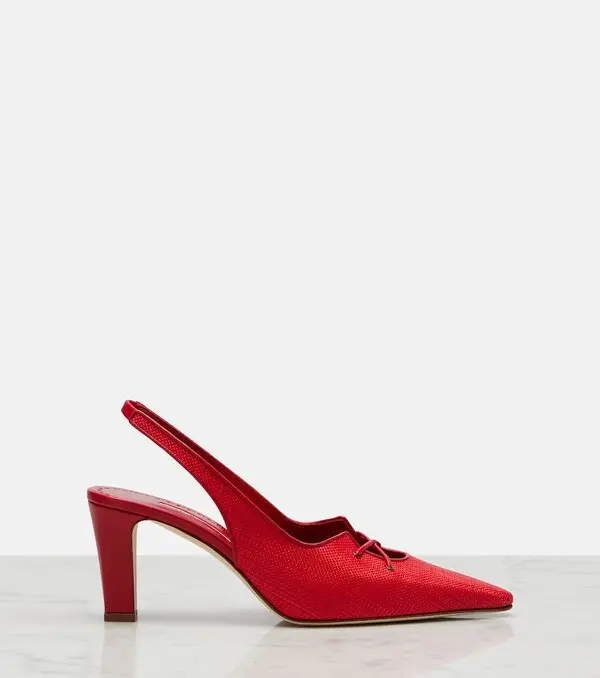 Manolo Blahnik Raffia Slingback Pumps - Red