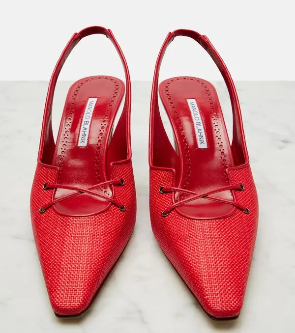 Manolo Blahnik Raffia Slingback Pumps - Red