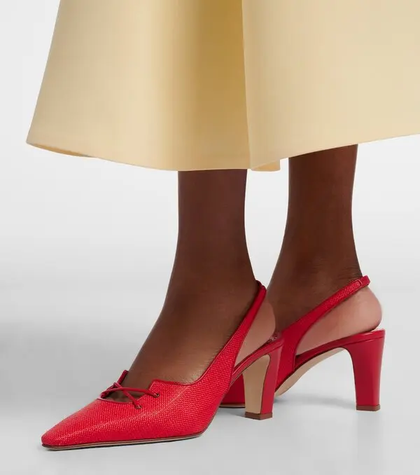 Manolo Blahnik Raffia Slingback Pumps - Red