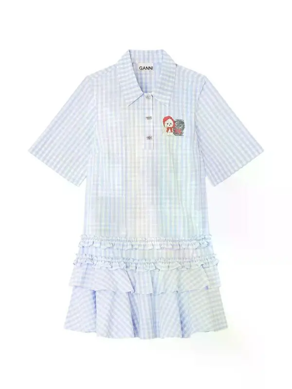 GANNI Gingham Ruffled Mini Dress