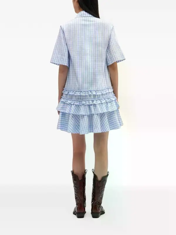 GANNI Gingham Ruffled Mini Dress