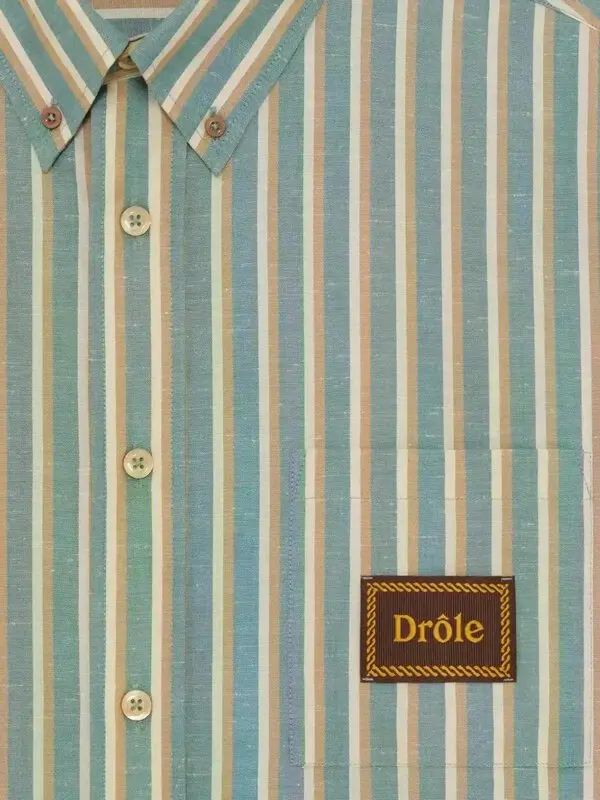 Drole De Monsieur Striped Patch Shirt - Blue