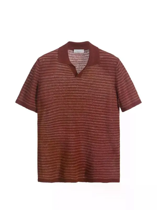 ROBERTO COLLINA Striped Polo Colar T-shirt - Brown
