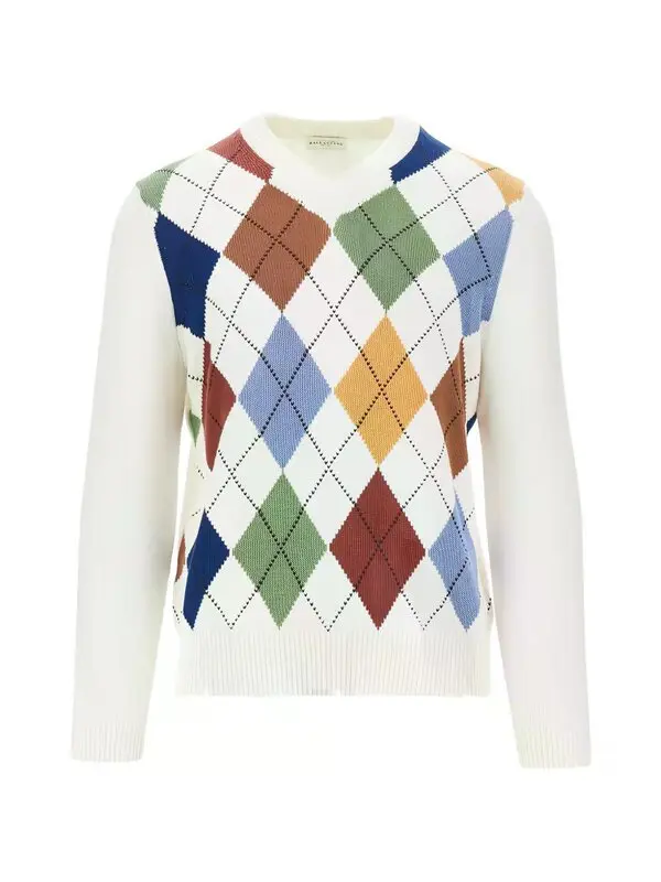BALLANTYNE Argyle-pattern V-neck Sweater - White