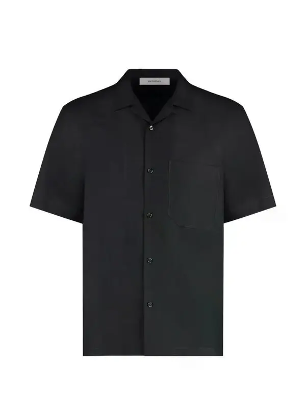 UMIT BENAN Havana Short-sleeve Pocket-detail Silk Shirt - Black