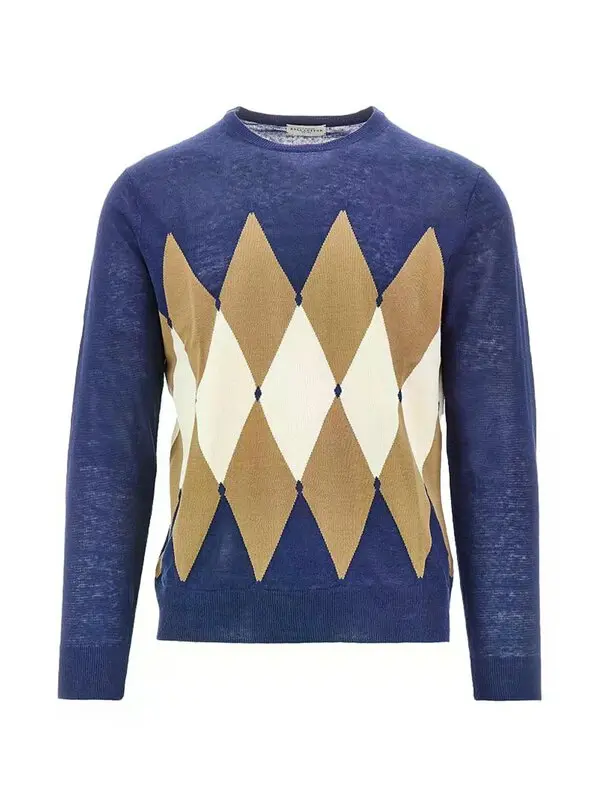 BALLANTYNE Argyle-pattern Long-sleeve Sweater - Blue