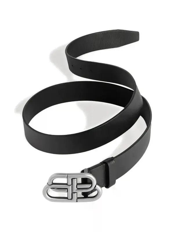 Balenciaga Logo Buckle Leather Belt - Black