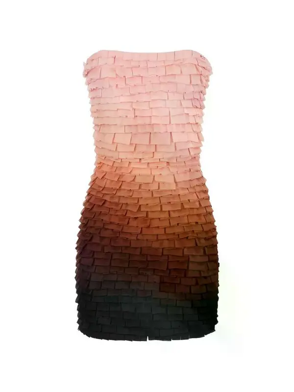 Elisabetta Franchi Tulle Mini Dress With Gradient Effect And Rhinestone Logo - Pink