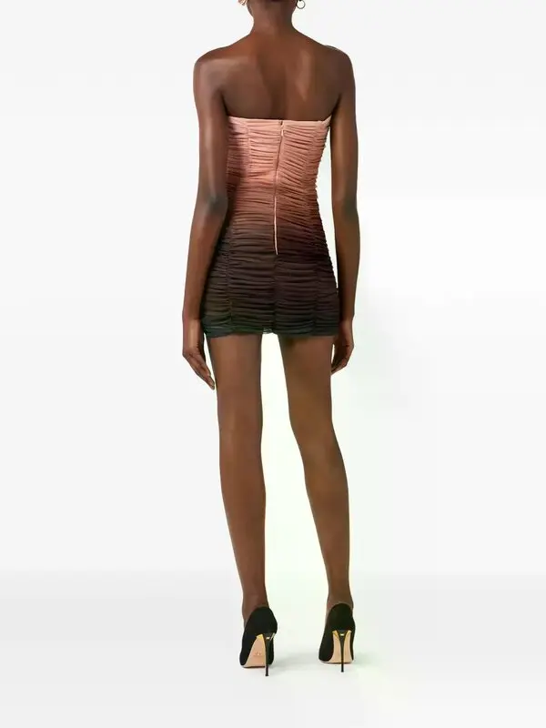 Elisabetta Franchi Tulle Mini Dress With Gradient Effect And Rhinestone Logo - Pink