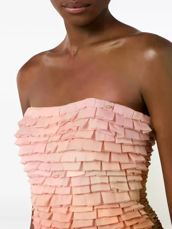 Elisabetta Franchi Tulle Mini Dress With Gradient Effect And Rhinestone Logo - Pink