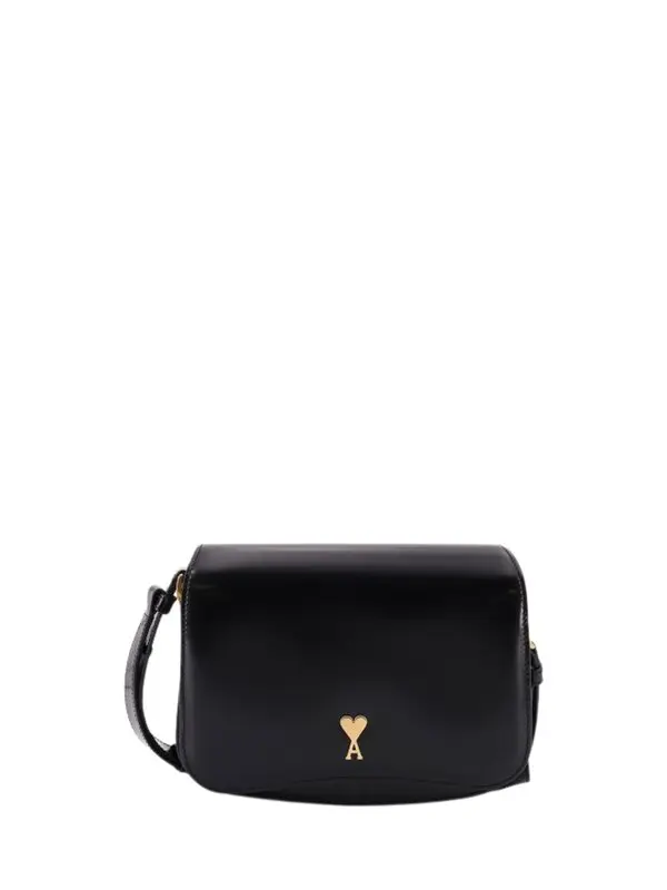 Ami Glace Leather Shoulder Bag - Black