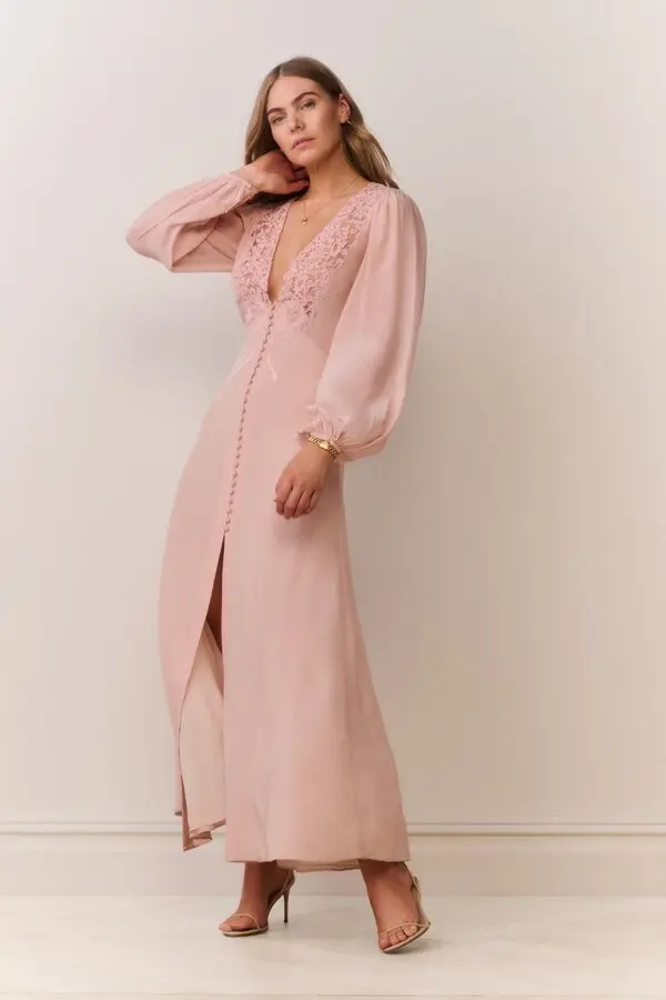 LoveShackFancy Lina Silk Lace-trimmed Gown - Potpourri Pink