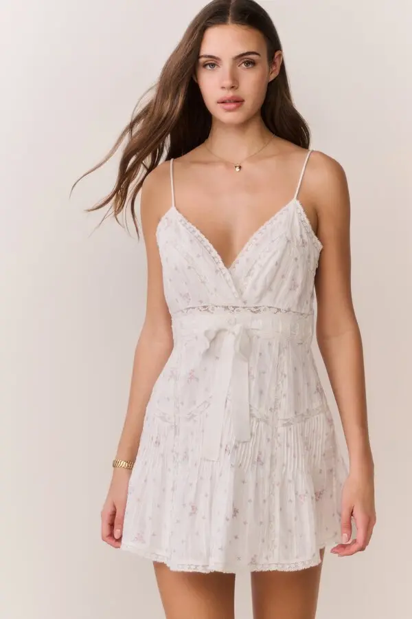 LoveShackFancy Sibelle Floral Embroidered Mini Dress