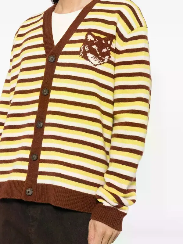 Maison Kitsuné Fox Head Intarsia Striped Cardigan