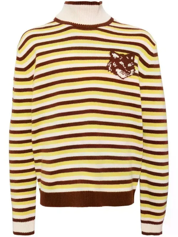 Maison Kitsuné Fox Head Intarsia Striped Jumper
