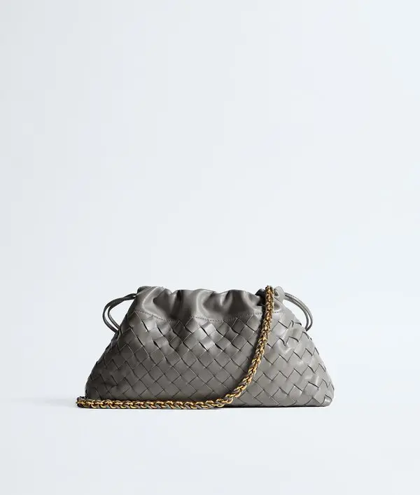 Bottega Veneta Intrecciato Calfskin Leather Pouch With Metal Chain - Basalt